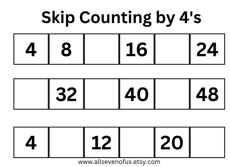 Skip Counting by 4's - Etsy