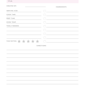 Printable Recipe Template, 8 Colors Available. - Etsy