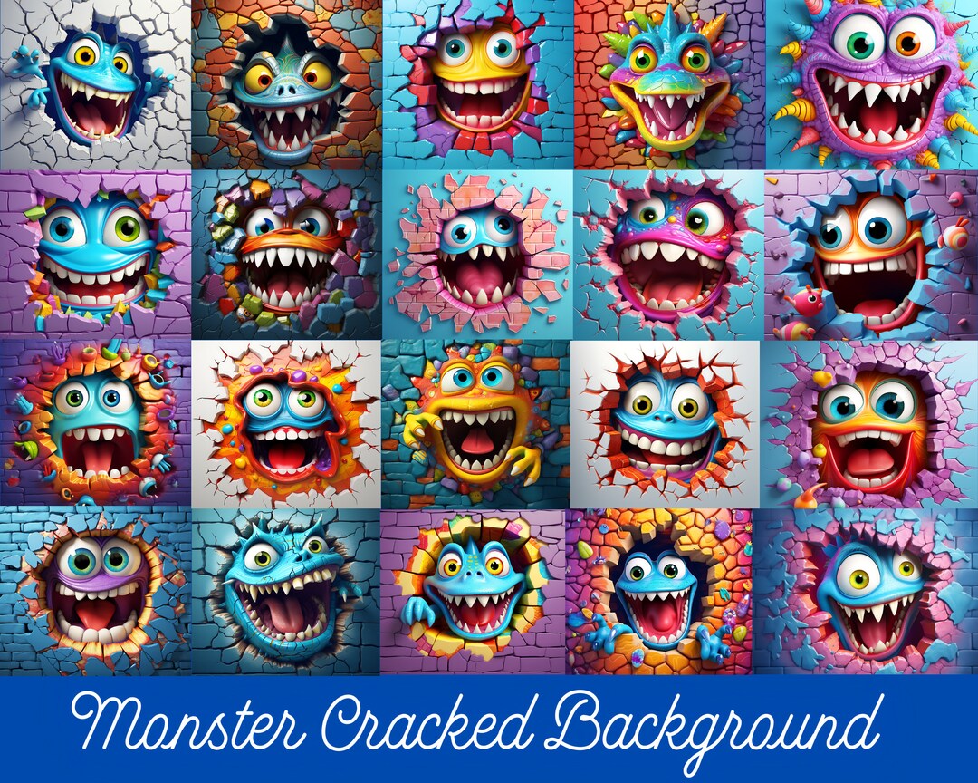 Monster Cracked Background Bundle, Monster Patterns PNG, Sublimation ...
