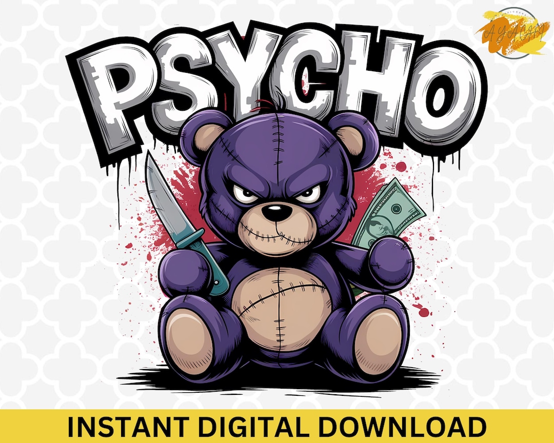 Psycho Voodoo Bear PNG: Crazy Teddy Bear Sublimation Design (digital ...