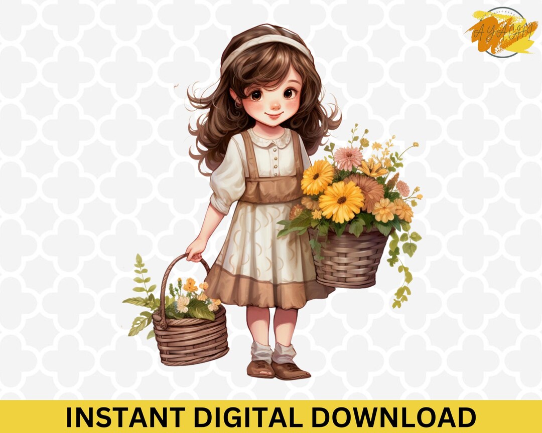 Spring Girl Clipart: Watercolor Flowers PNG (digital Download) - Etsy