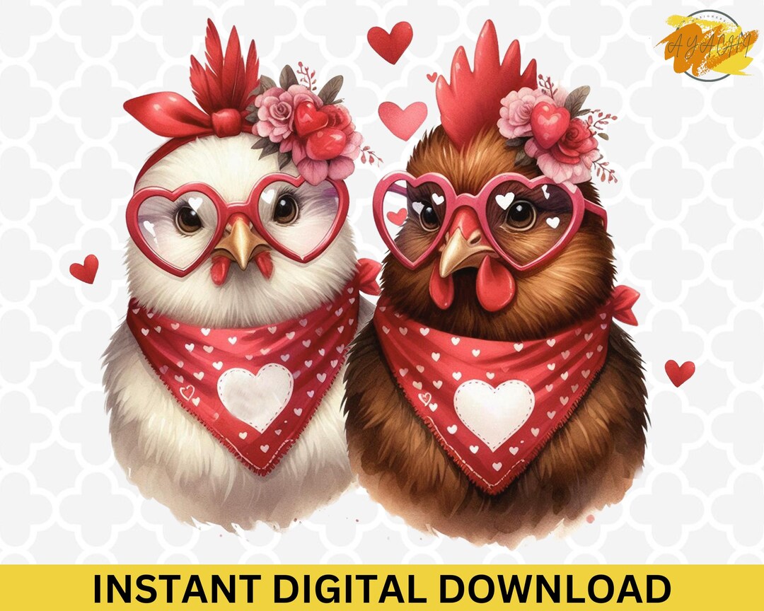 Floral Valentine Chickens PNG: Funny Chicken Lover Gift (digital ...