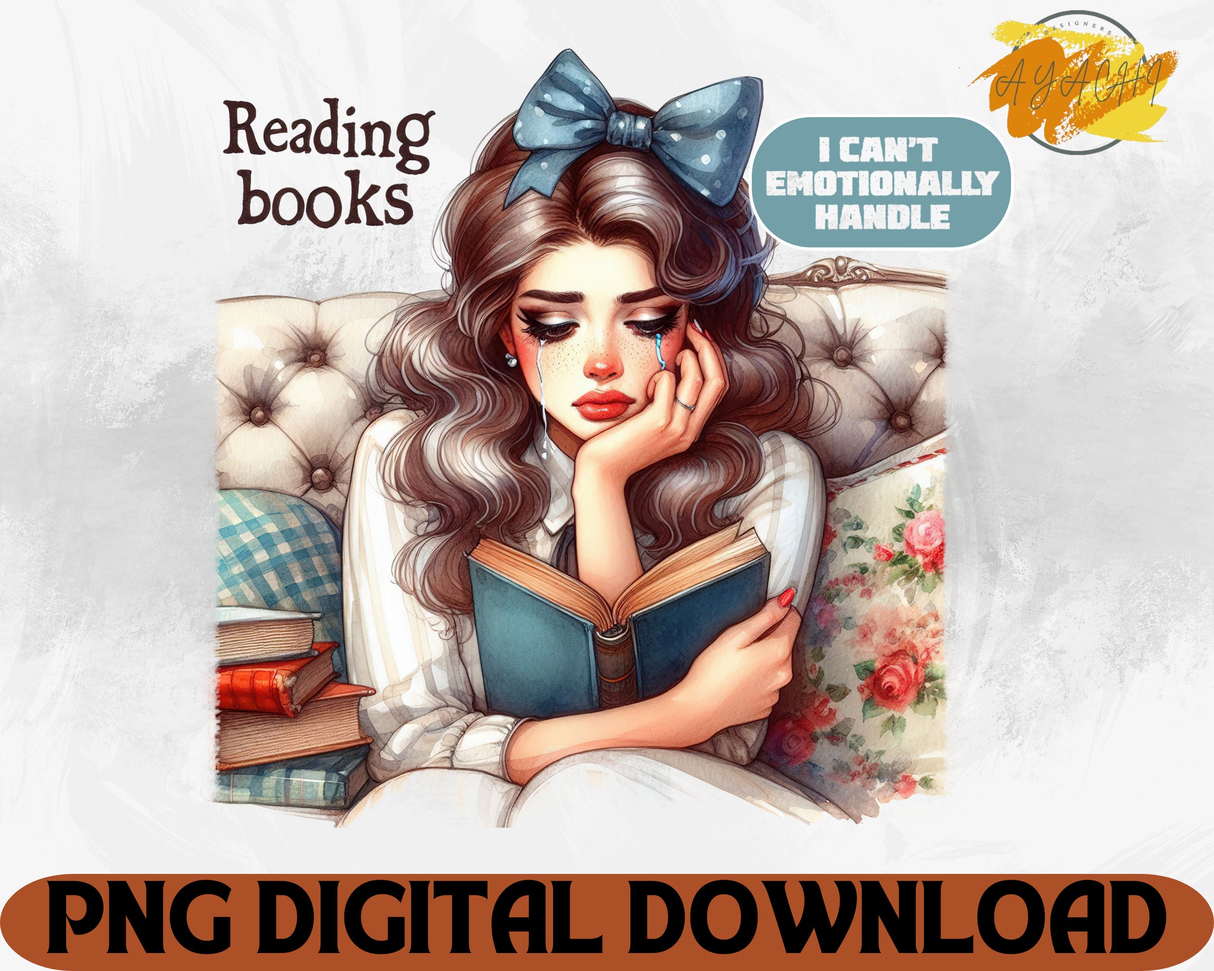 Sad Girl Reading Books PNG: Vintage Housewife Design (digital Download ...