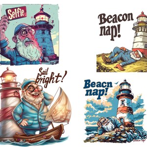 Funny Lighthouse Keeper Clipart Bundle: Watercolor PNG (digital ...