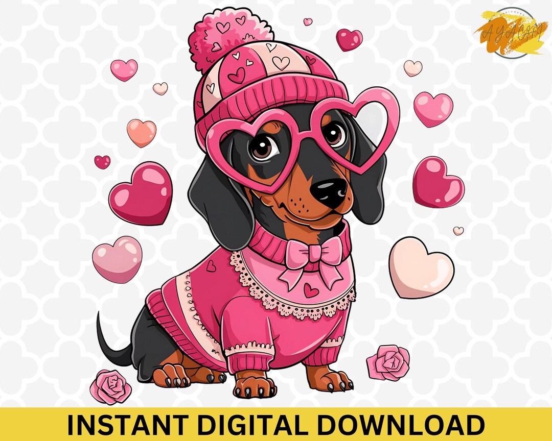 Valentine Dachshund Dog PNG - Sausage Dog Png, Love Themed Weiner Dog ...