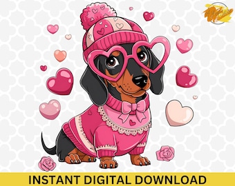Valentine Dachshund Dog Png, Sausage Dog Valentines Clipart, Love ...