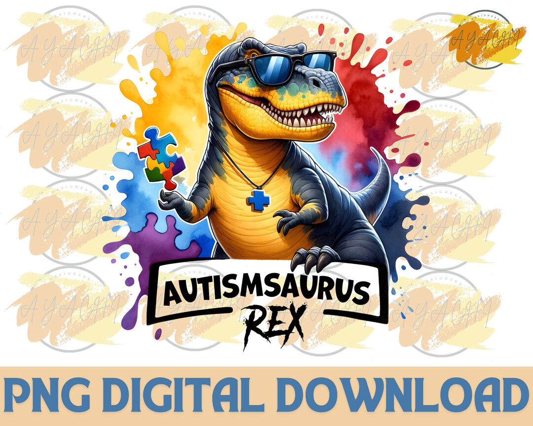 Autismsaurus Rex PNG: Autism Awareness Dinosaur Clipart (digital ...