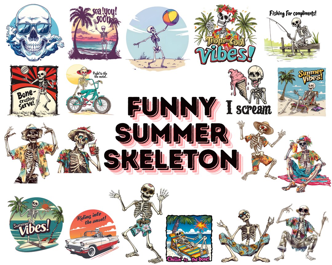 Funny Summer Skeleton PNG Bundle: Spooky Beach Designs (digital ...