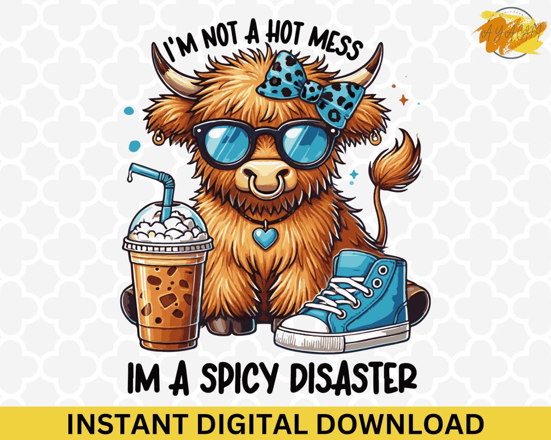 Spicy Disaster Highland Cow PNG: Funny Western Clipart (digital ...