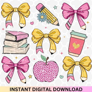 Teacher Coquette Bow PNG: Back to School Pencil Design (digital ...