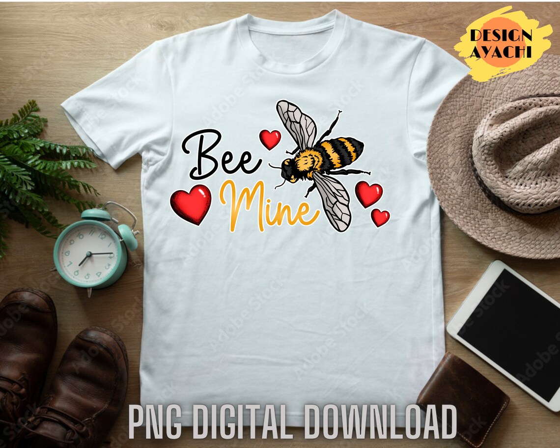 Bee Mine PNG Valentine Bee Png, Bee Surrounded by Dainty Hearts ...