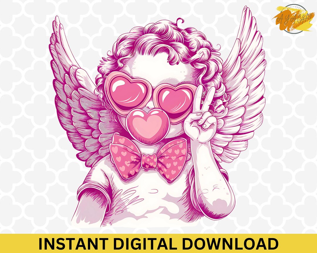 Retro Cupid Valentine Blowing Bubble PNG - Vintage Valentines Day ...
