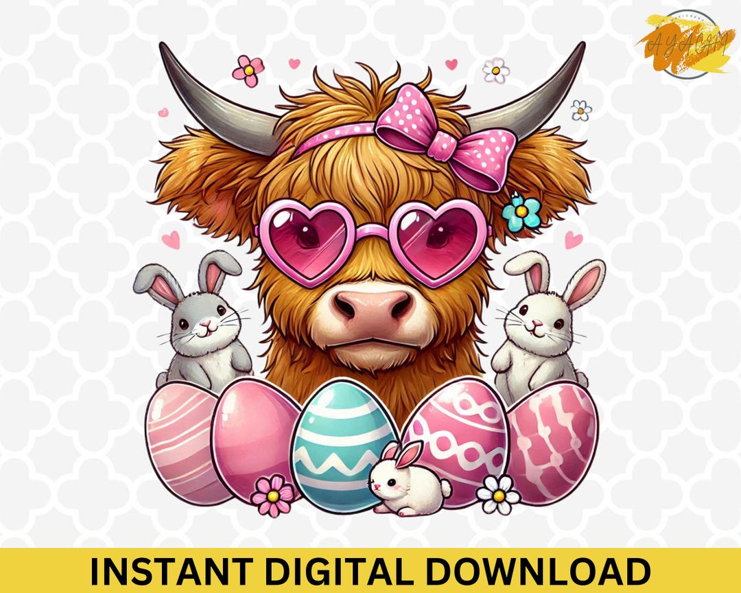 Easter Highland Cow PNG – Retro Holiday Sublimation (digital Download ...
