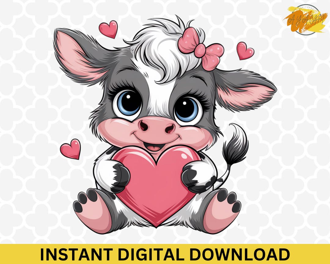 Valentines Highland Cow PNG: Coquette Baby Cow Design (digital Download ...