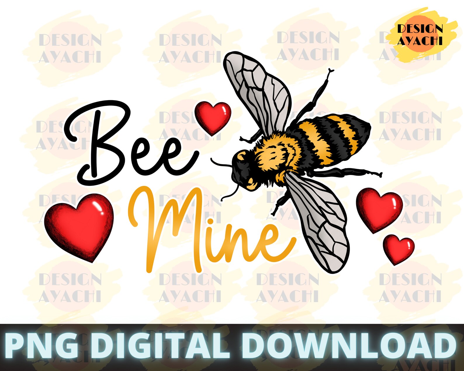 Bee Mine PNG Valentine Bee Png, Bee Surrounded by Dainty Hearts ...