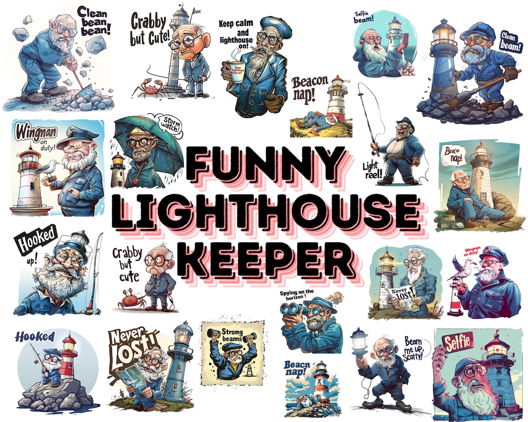 Funny Lighthouse Keeper Clipart Bundle: Watercolor PNG (digital ...