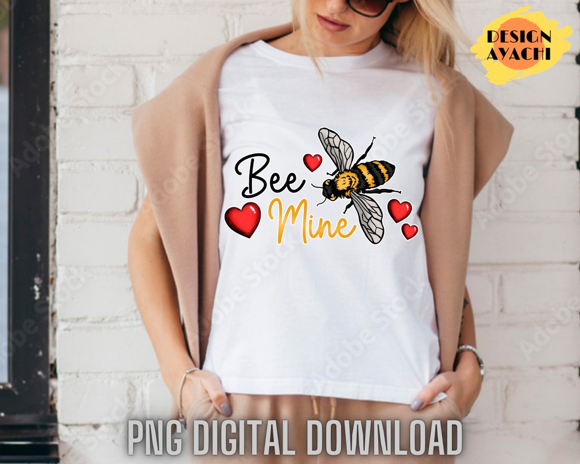 Bee Mine PNG Valentine Bee Png, Bee Surrounded by Dainty Hearts ...