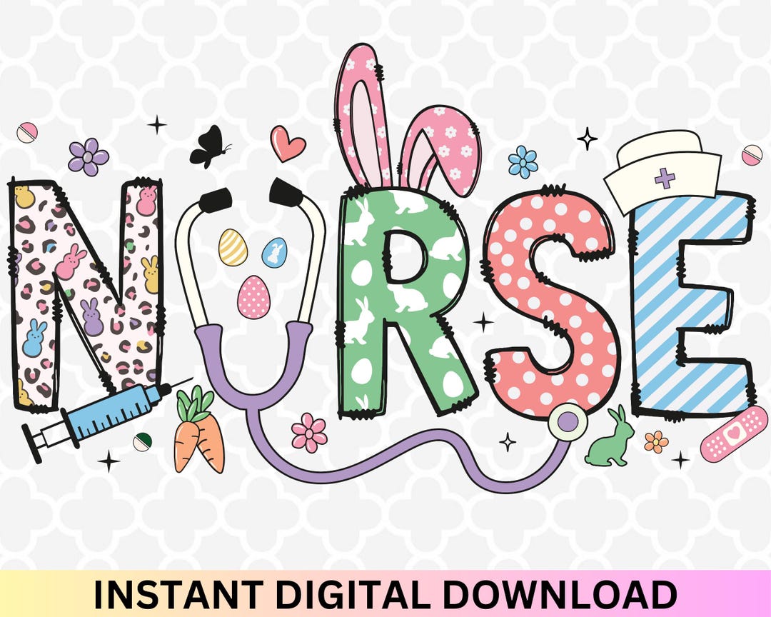 Nurse Easter PNG Bunny Letters Doodle PNG - Easter Nurse Coquette Png ...