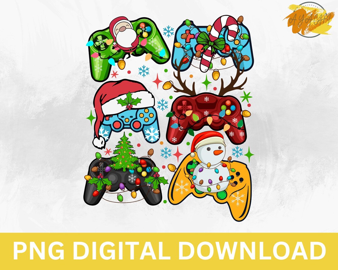 Retro Christmas Gaming Controller PNG: Holiday Lights (digital Download ...