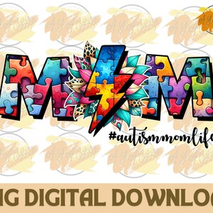Autism Mom Life PNG: Mother's Day Sublimation Design (digital Download ...