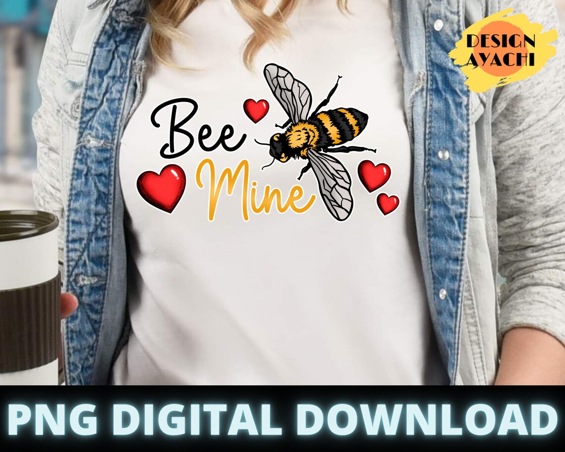 Bee Mine PNG Valentine Bee Png, Bee Surrounded by Dainty Hearts ...