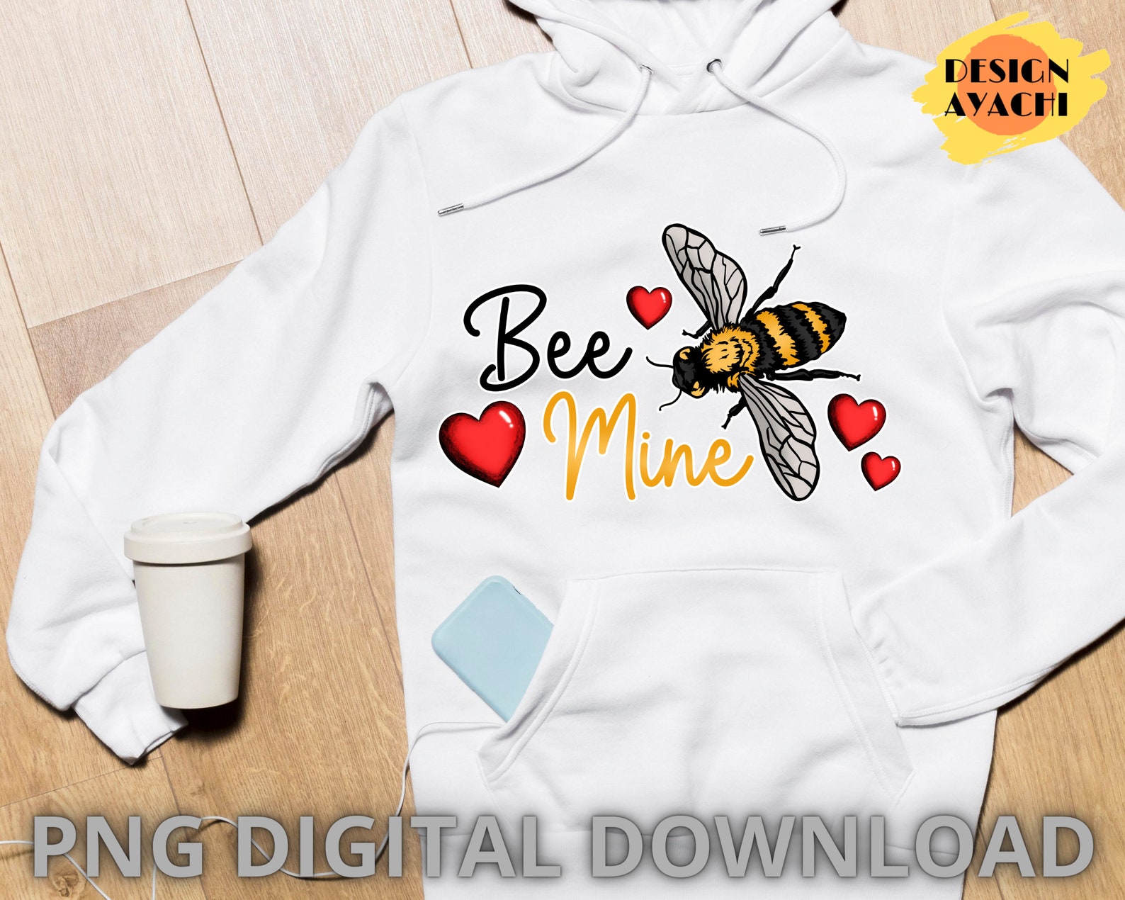 Bee Mine PNG Valentine Bee Png, Bee Surrounded by Dainty Hearts ...