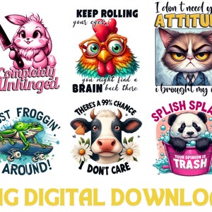 Funny Animal Quotes PNG Bundle: Sarcastic Clipart Designs (digital ...
