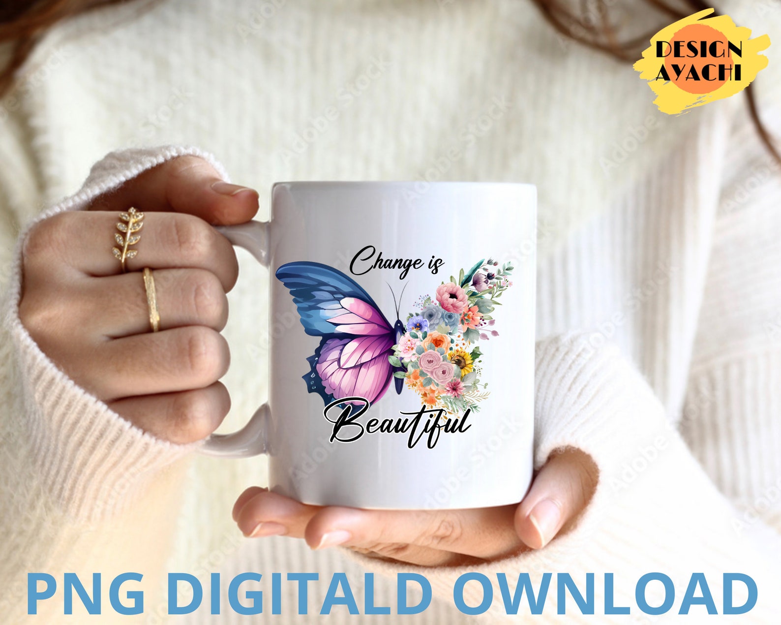 Change is Beautiful PNG Beautiful Png, Flower Butterfly Sublimation ...