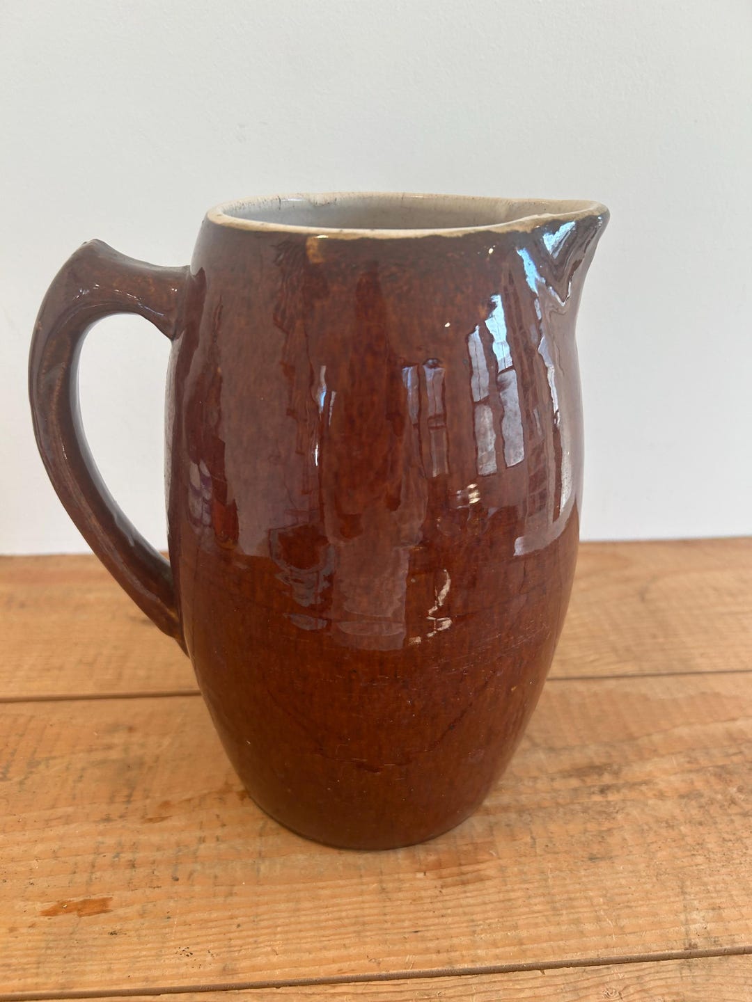 RARE - Antique Stoneware Pottery Pitcher With Albany Slip Glaze | 19th ...