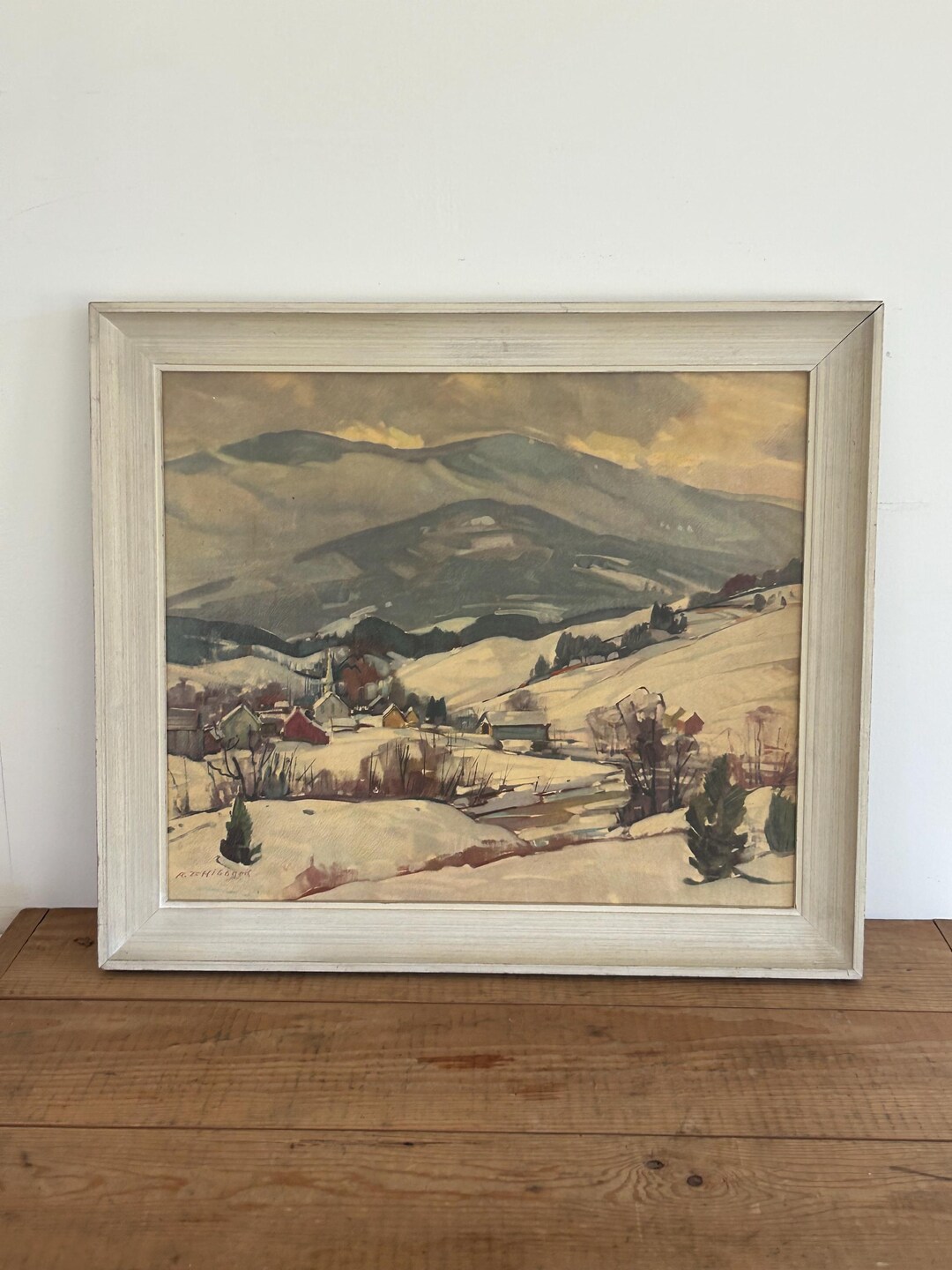 Rare - Vintage Winter Snow Scene Print | Mountain With Village Landscap ...