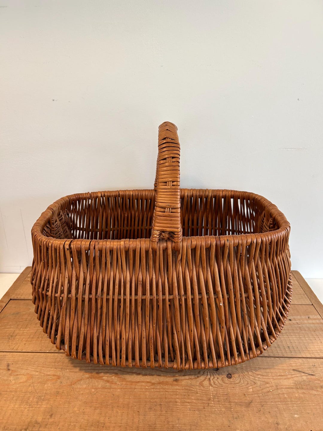 Vintage Mid Century Hand Woven Garden Trug Basket | Gathering Basket - Etsy