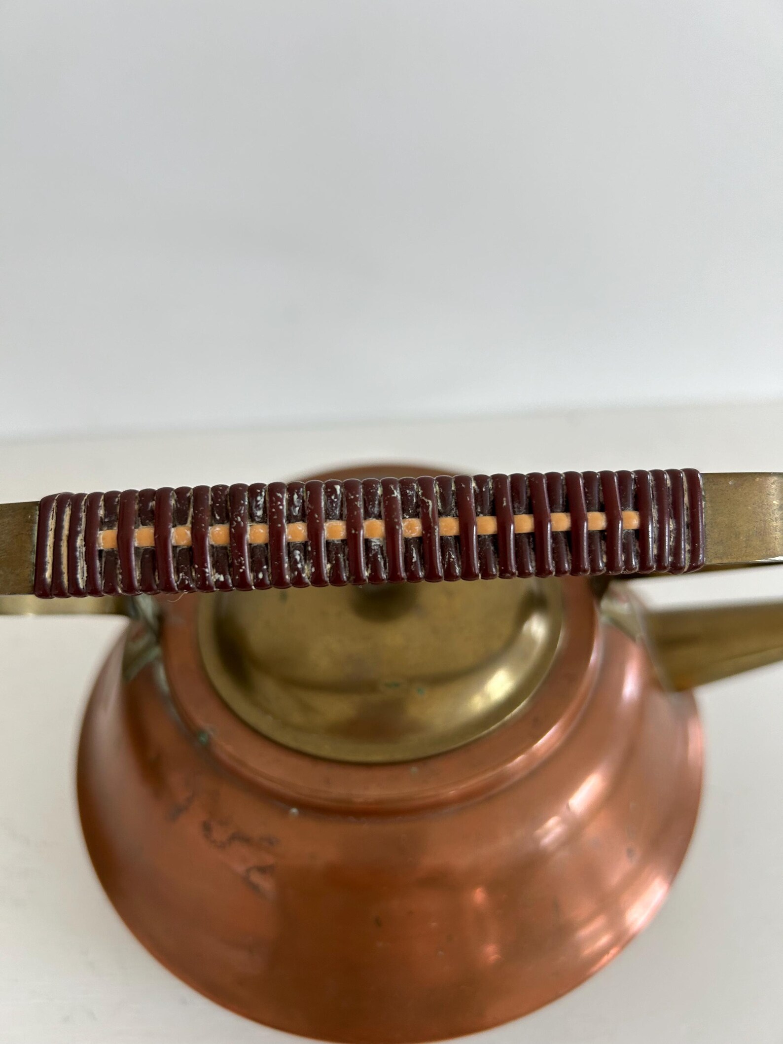 Vintage Copper and Brass Tea Pot Kettle Wrap Slant Handle, Made in ...