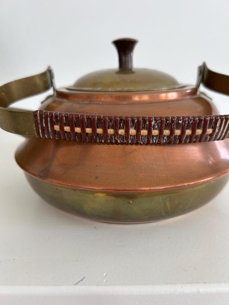 Vintage Copper and Brass Tea Pot Kettle Wrap Slant Handle, Made in ...