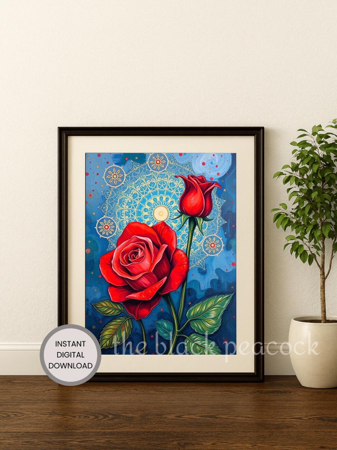 Boho Flower Art – Psychedelic Rose & Sacred Mandala Yoga Poster - Etsy