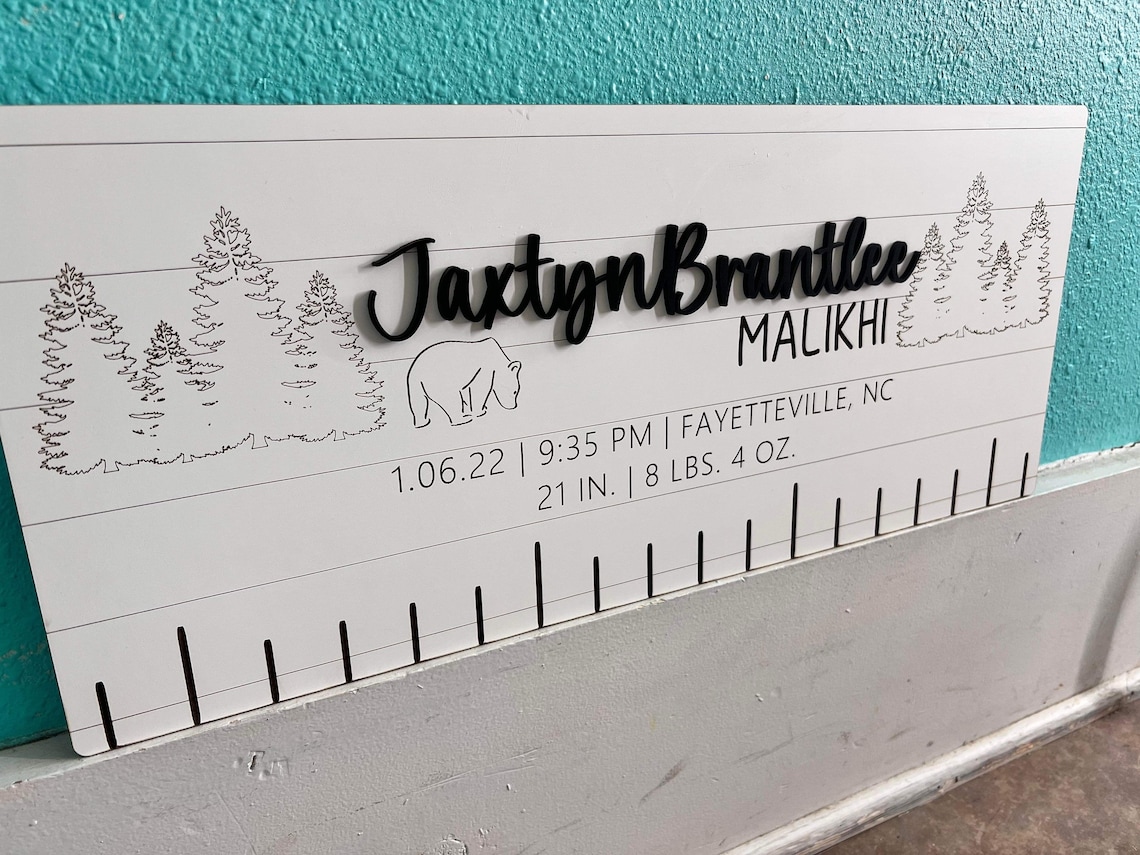 Birth Stats Shiplap Ruler SVG Woodland Baby Ruler Baby Monthly ...