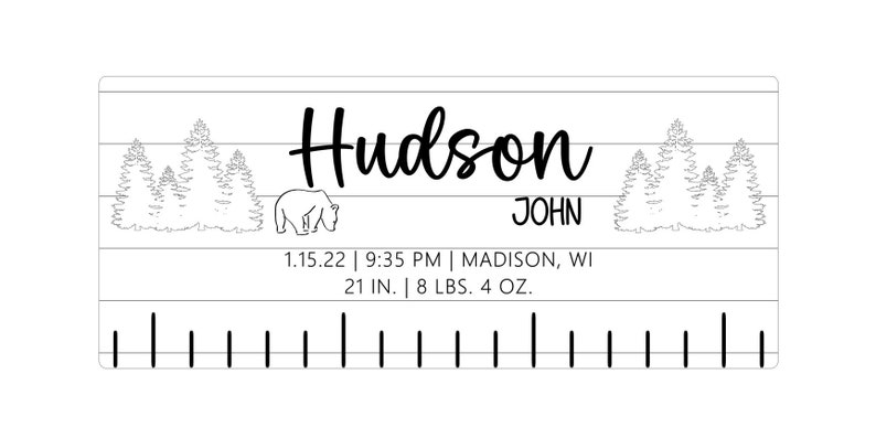Birth Stats Shiplap Ruler SVG Woodland Baby Ruler Baby Monthly ...