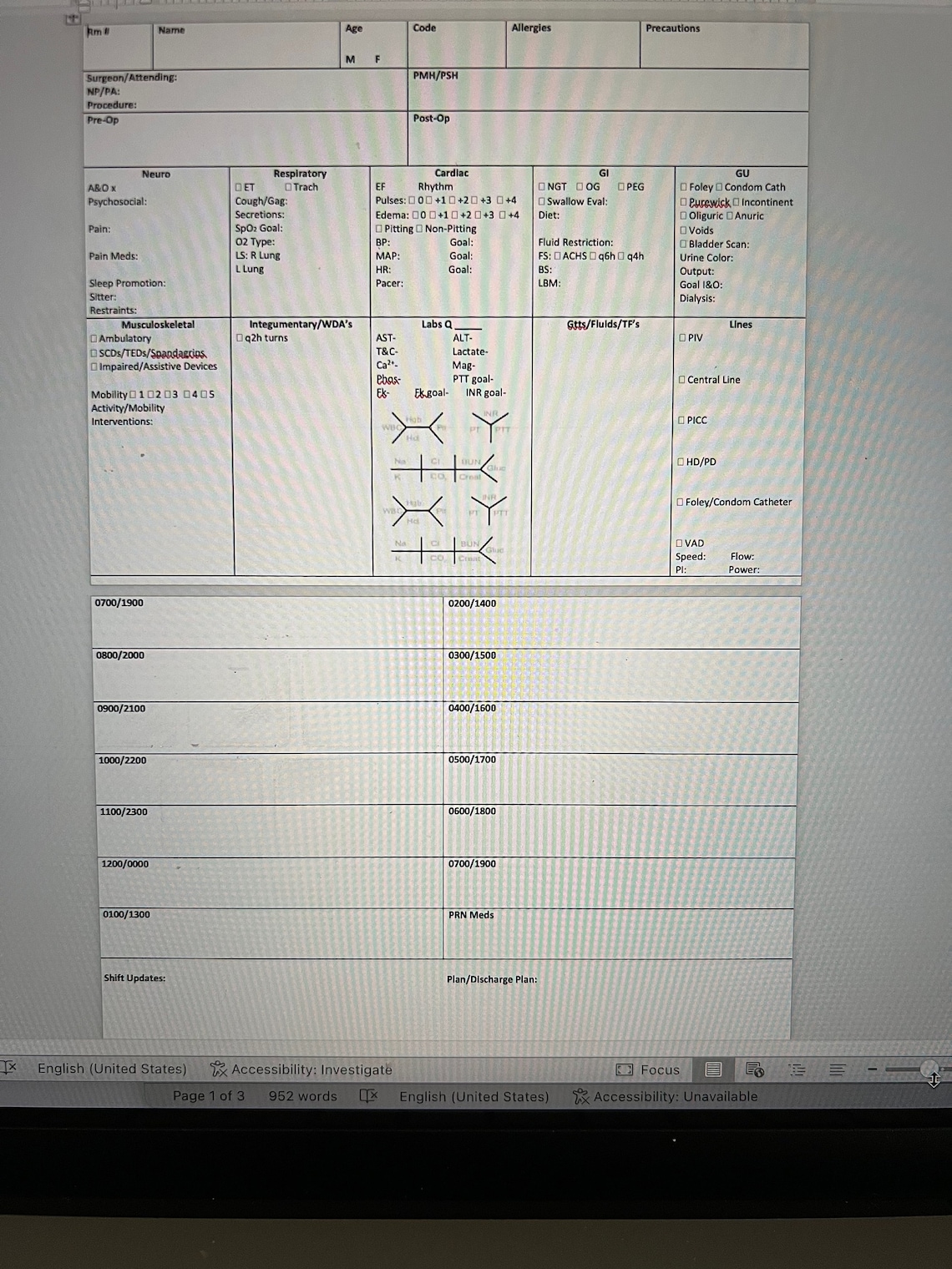 Cardiac Surgery Stepdown Report Sheet - Version 1 - Etsy