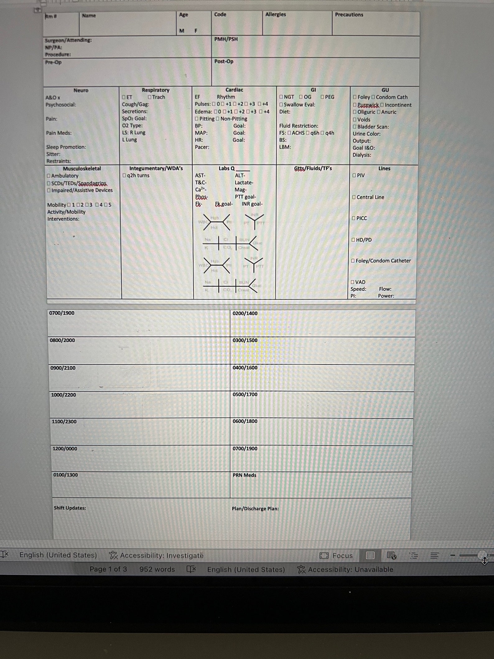Cardiac Surgery Stepdown Report Sheet - Version 1 - Etsy