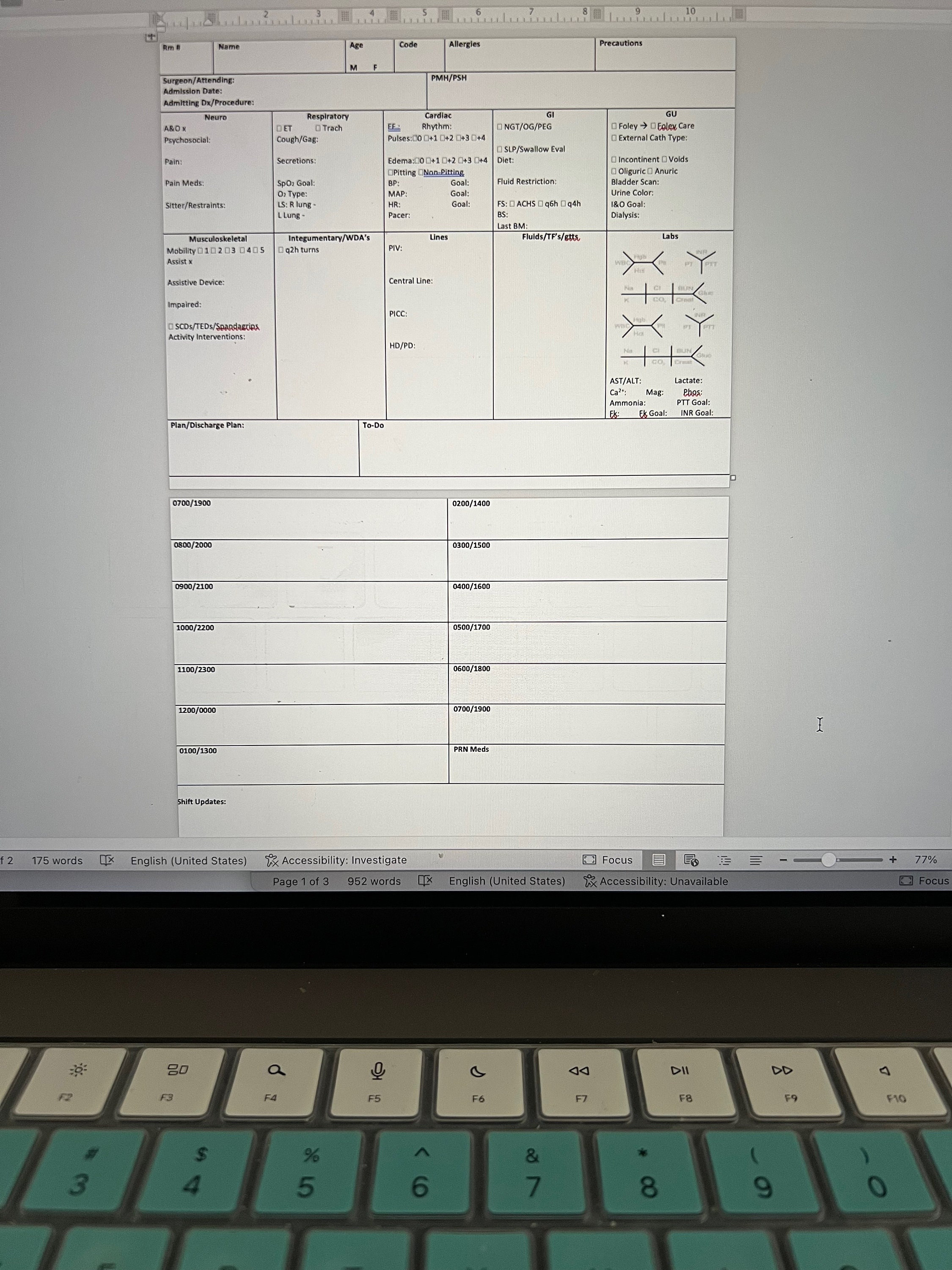 Med-surg Tele Float Pool Report Sheet - Version 2 - Etsy