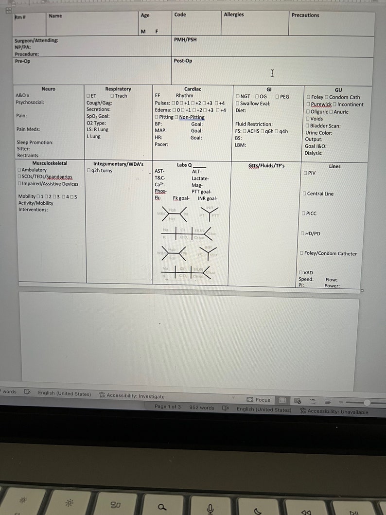 Cardiac Surgery Stepdown Report Sheet - Version 2 - Etsy