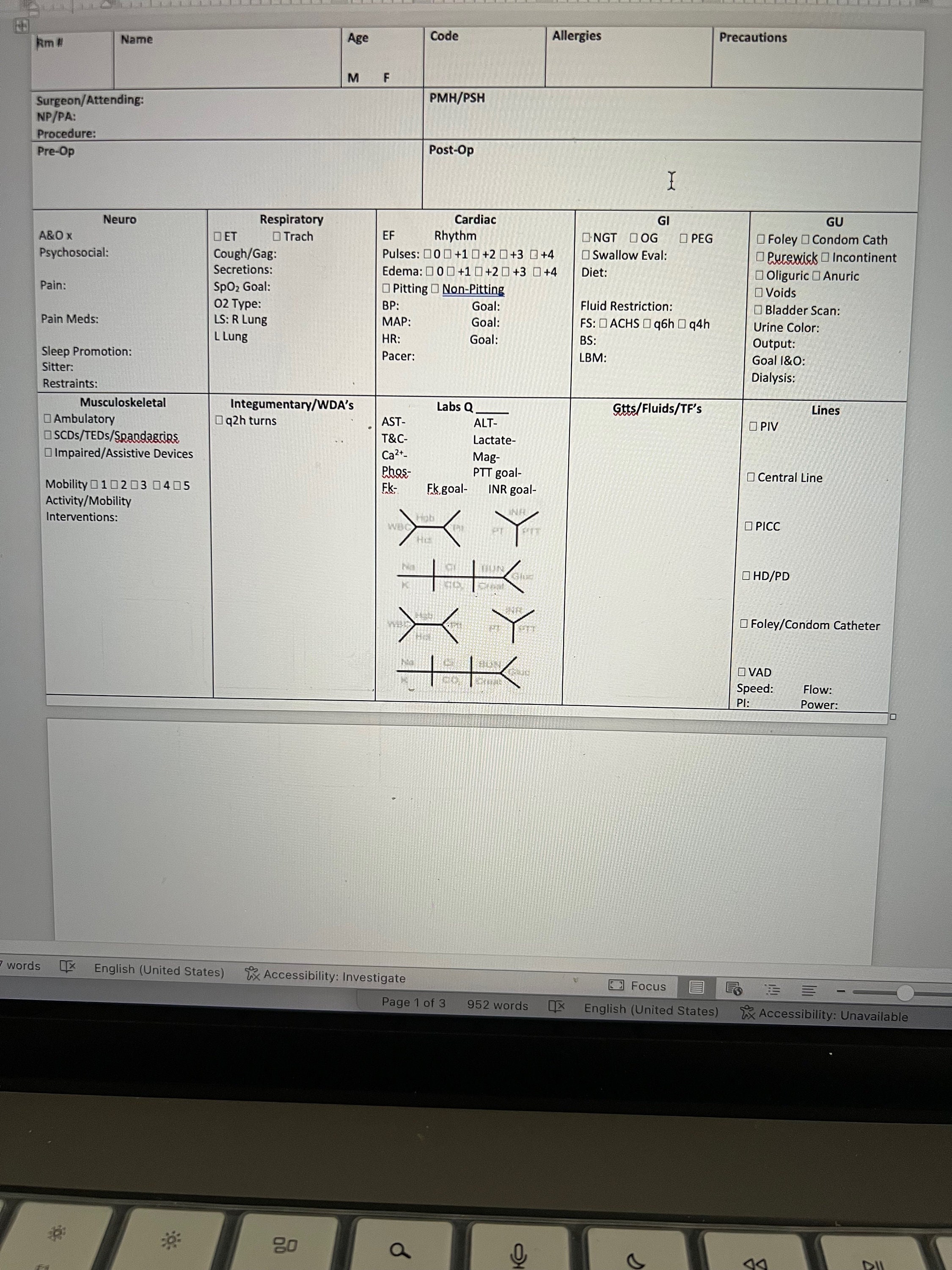 Cardiac Surgery Stepdown Report Sheet - Version 2 - Etsy