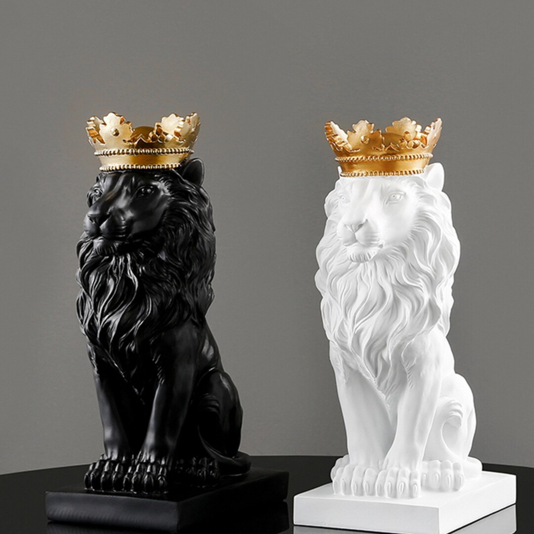 Resin Lion Statue Crown Lions Sculpture Animal Figurine - Etsy