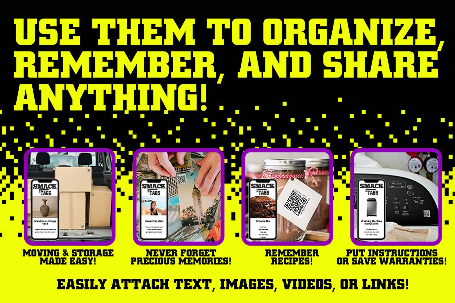 Smack Tags QR Code Stickers - 20 Unique Smart QR Code Labels - Easy to Use Sticker Storage for ...