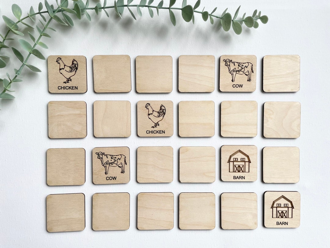 Farm Themed Memory Game Wood Card Games Kids Games Animal Memory Card ...