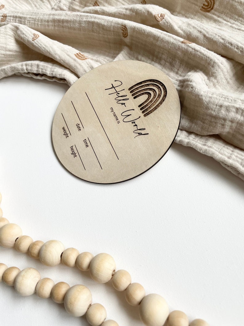 Hello World Sign baby Birth Stats Sign Birth Announcement Disc Photo ...