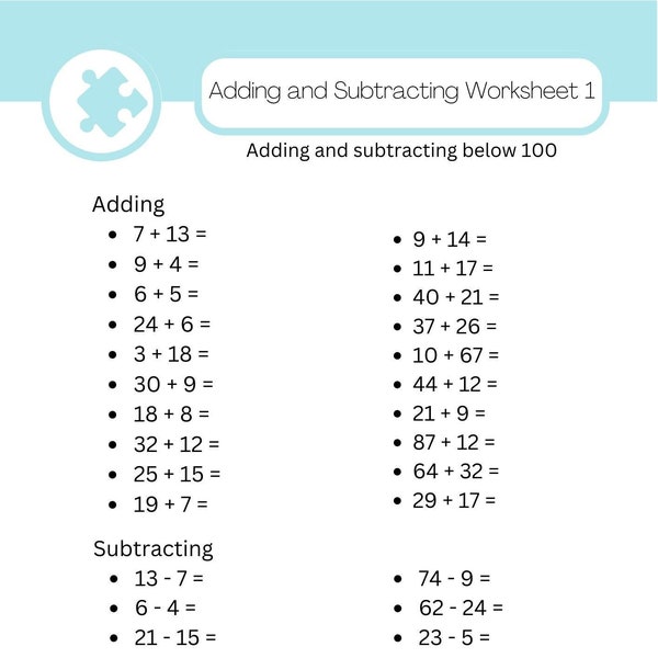 Subtraction and Addition Worksheet - Etsy