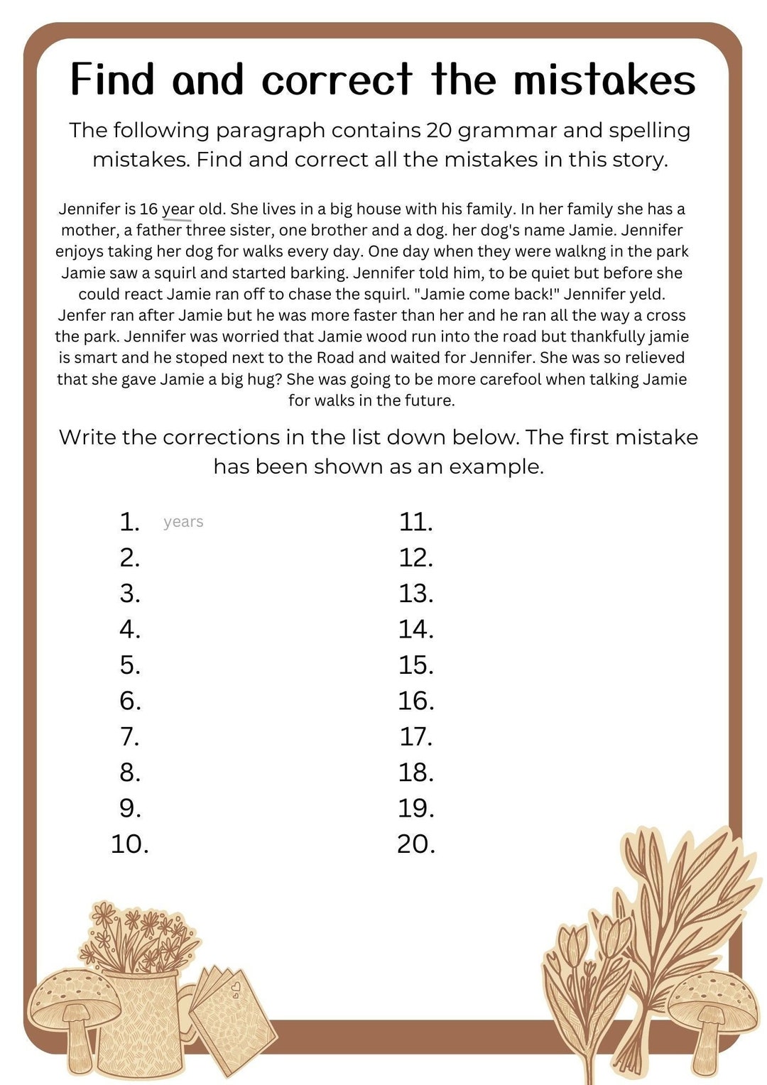 Find and Correct Mistakes ESL Worksheet Intermediate and Beginner - Etsy