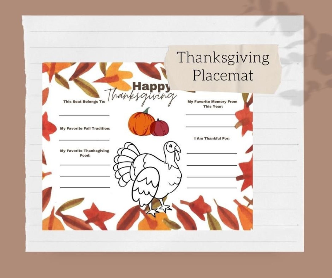 Thanksgiving Placemat, Printable, Instant Download, Family, Dinner ...