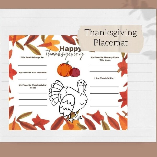 Paper Thanksgiving Placemats - Etsy