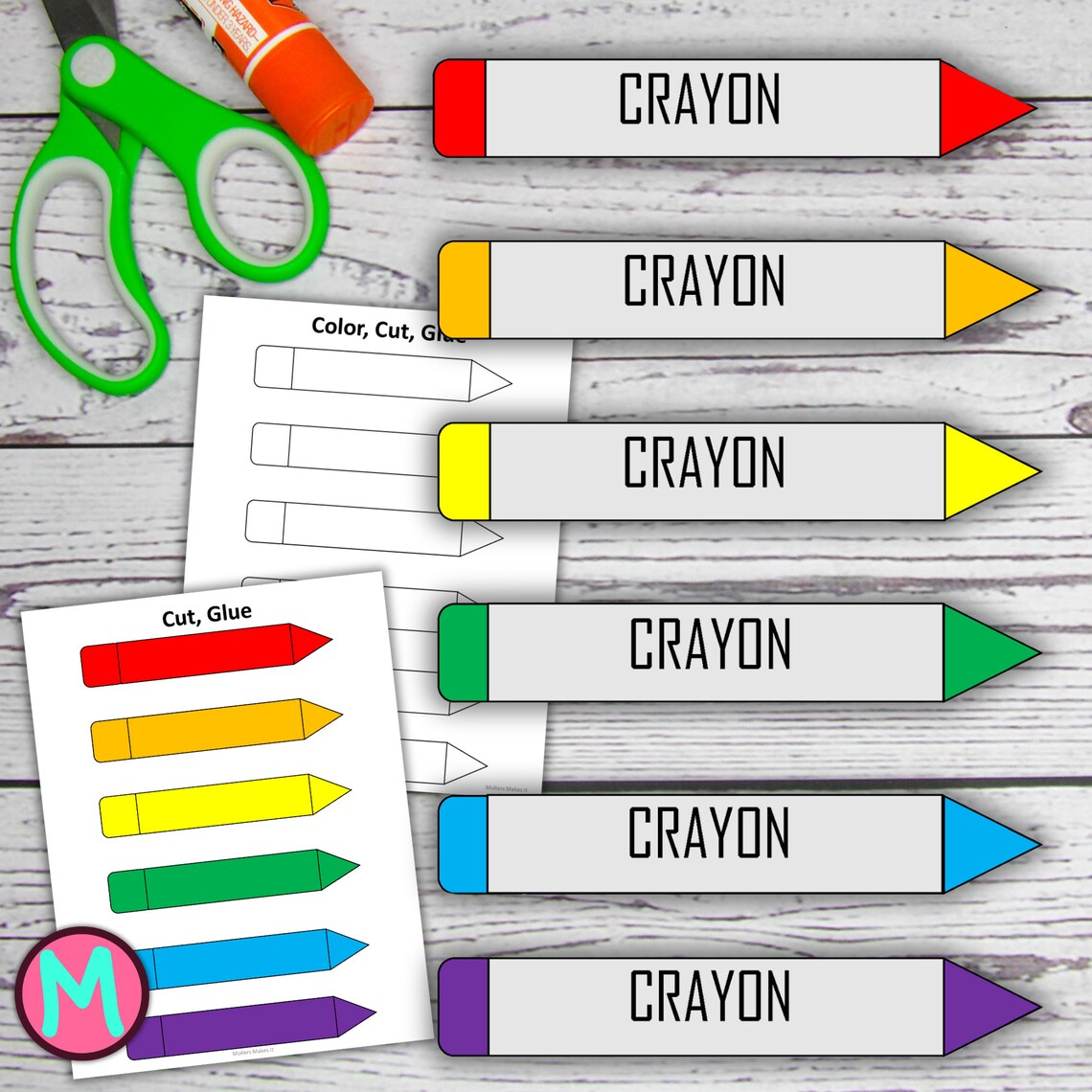 Crayon Craft Template: Color Sorting Activity (PDF Download) - Etsy